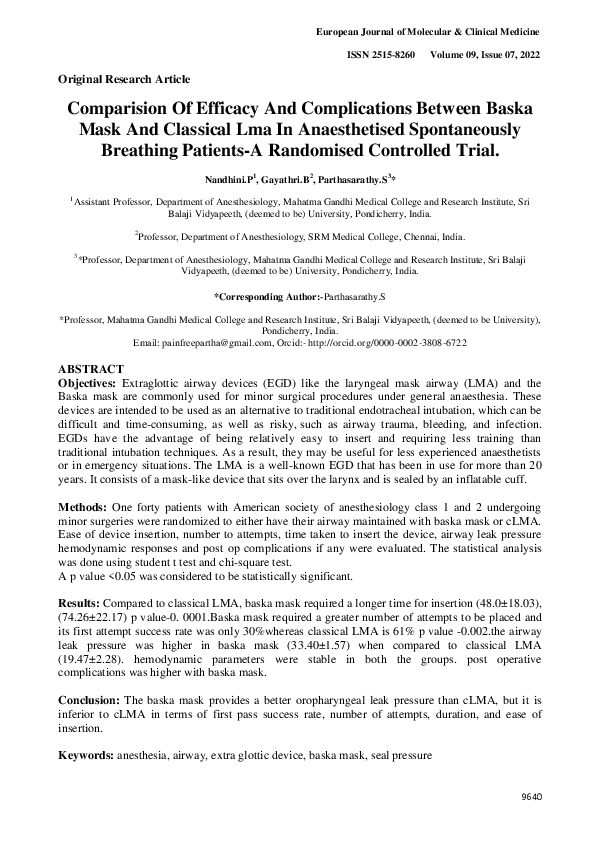(PDF) Comparision Of Efficacy And Complications Between Baska Mask And ...