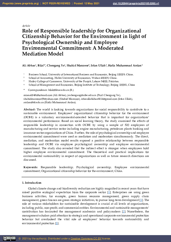 (PDF) Role of Responsible Leadership for Organizational Citizenship Behavior for the Environment ...