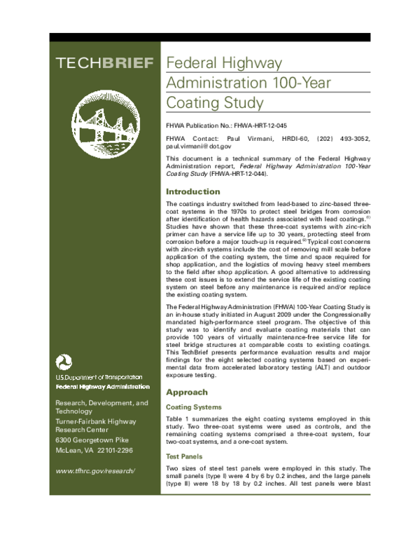 (PDF) Federal Highway Administration 100-year coating study