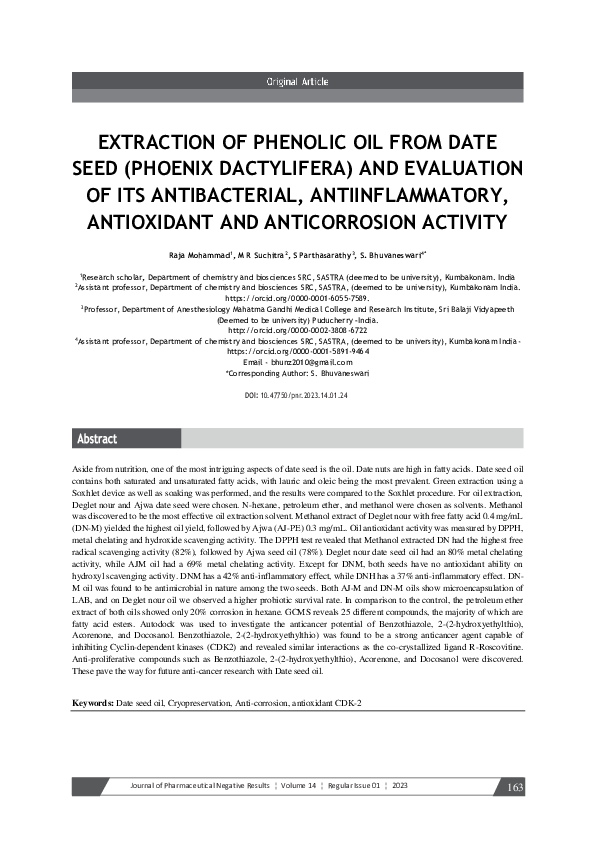 (PDF) EXTRACTION OF PHENOLIC OIL FROM DATE SEED (PHOENIX DACTYLIFERA) AND EVALUATION OF ITS ...