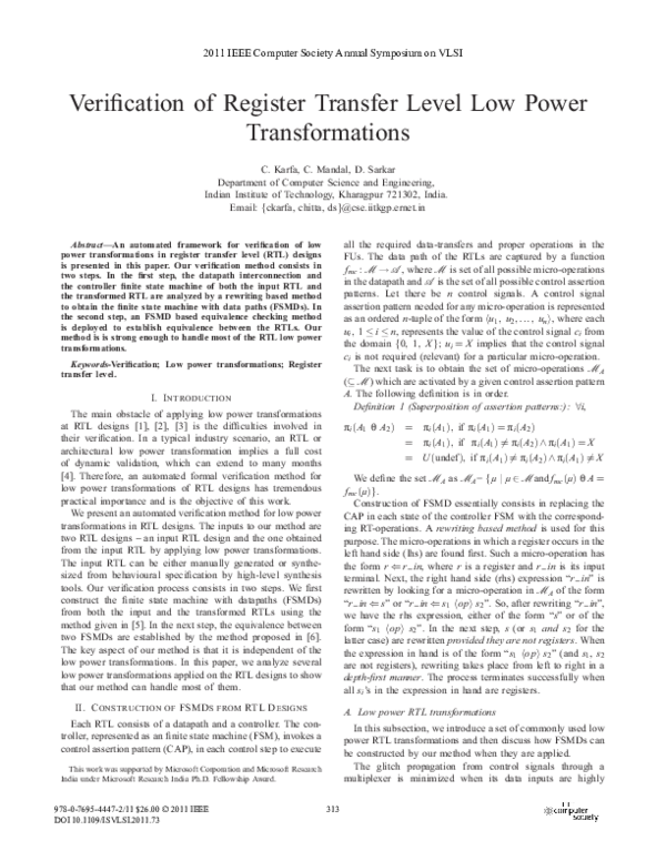 (PDF) Verification of Register Transfer Level Low Power Transformations