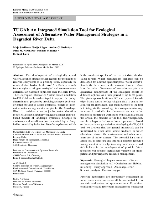 (PDF) TUGAI: An Integrated Simulation Tool for Ecological Assessment of ...