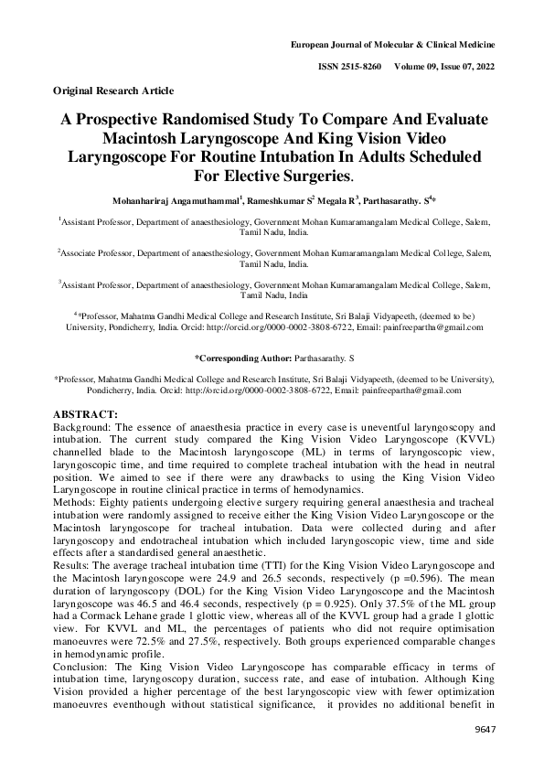 (PDF) A Prospective Randomised Study To Compare And Evaluate Macintosh ...