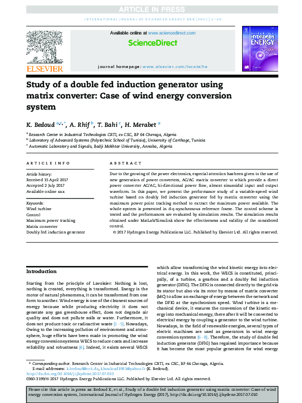 (PDF) Study of a double fed induction generator using matrix converter ...