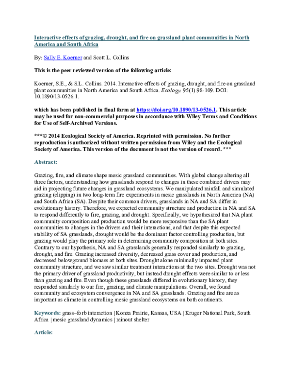 (PDF) Interactive effects of grazing, drought, and fire on grassland ...