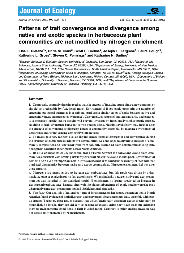 (PDF) Patterns of trait convergence and divergence among native and ...