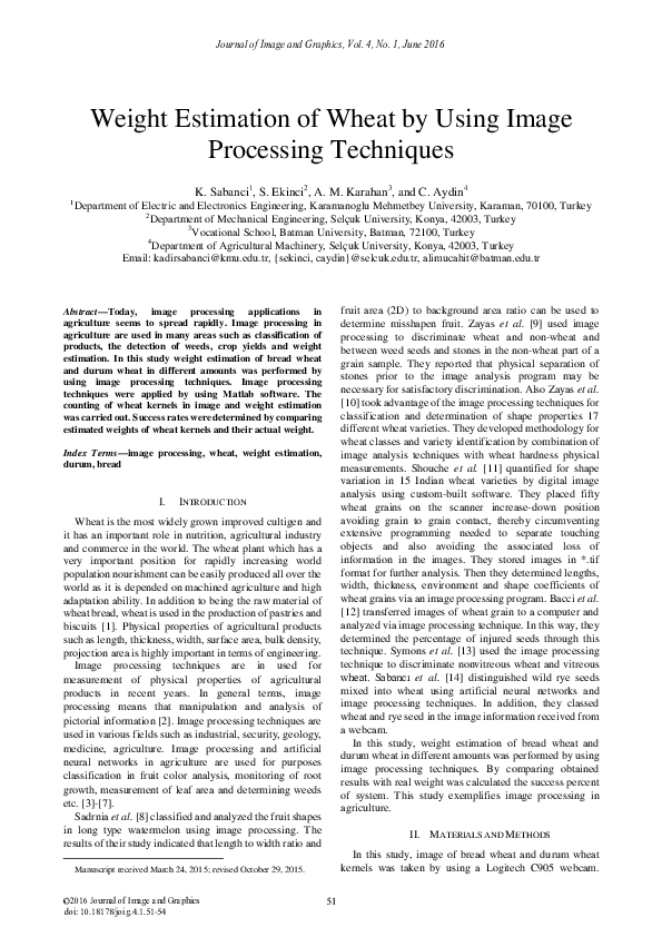 (PDF) Weight Estimation of Wheat by Using Image Processing Techniques