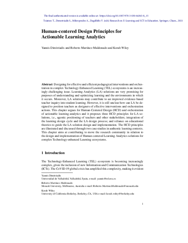 (PDF) Human-Centered Design Principles for Actionable Learning Analytics