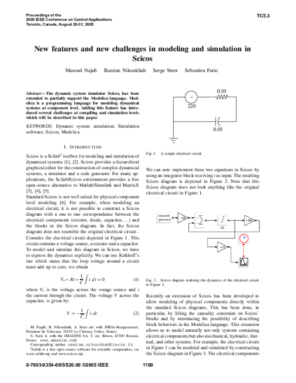 (PDF) New features and new challenges in modeling and simulation in scicos
