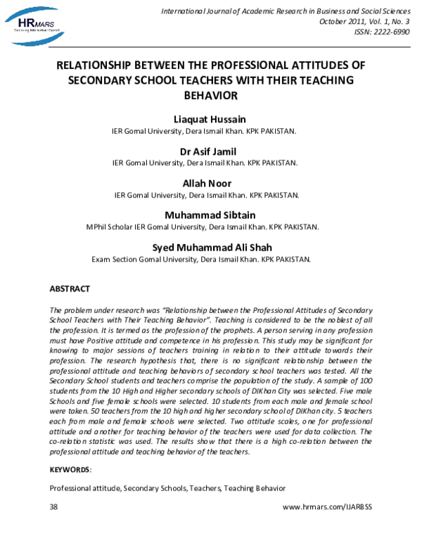 (PDF) Relationship Between the Professional Attitudes of Secondary ...