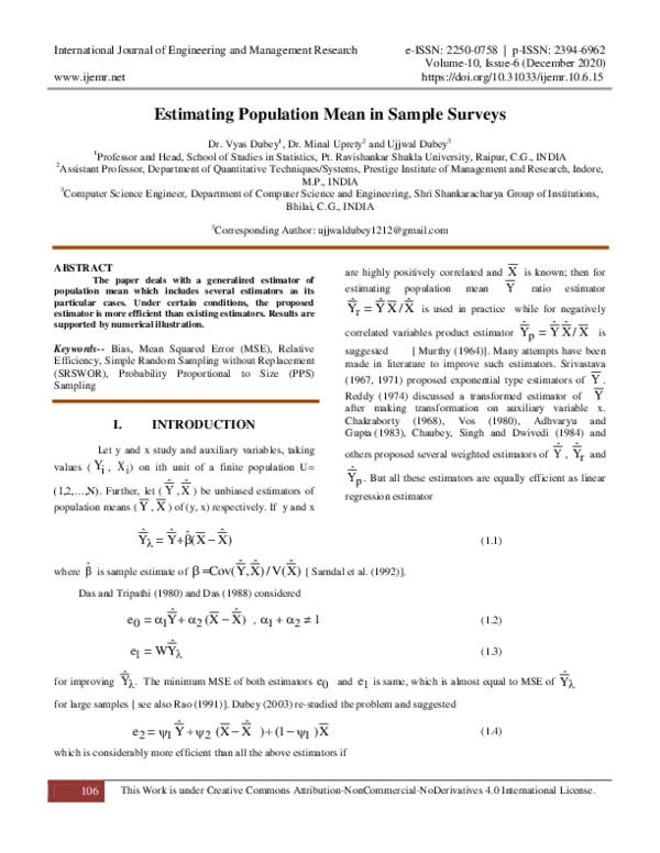 Estimating Population Mean In Sample Surveys