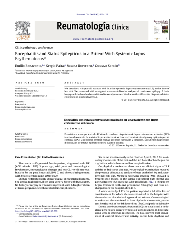 (PDF) Encephalitis and Status Epilepticus in a Patient With Systemic ...