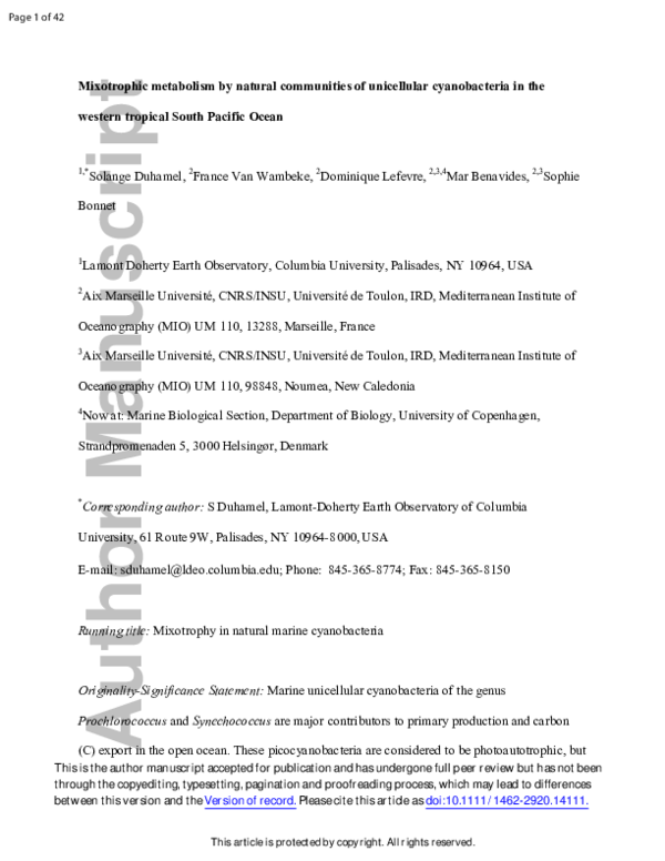 (PDF) Mixotrophic metabolism by natural communities of unicellular ...