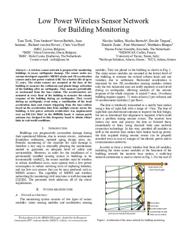 (PDF) Low Power Wireless Sensor Network for Building Monitoring | Juan Santana - Academia.edu