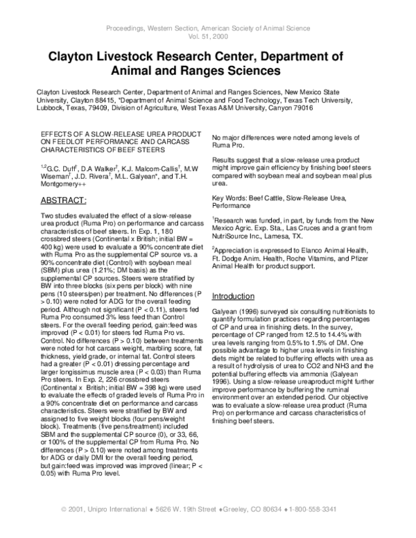 (PDF) Clayton Livestock Research Center, Department of Animal and ...