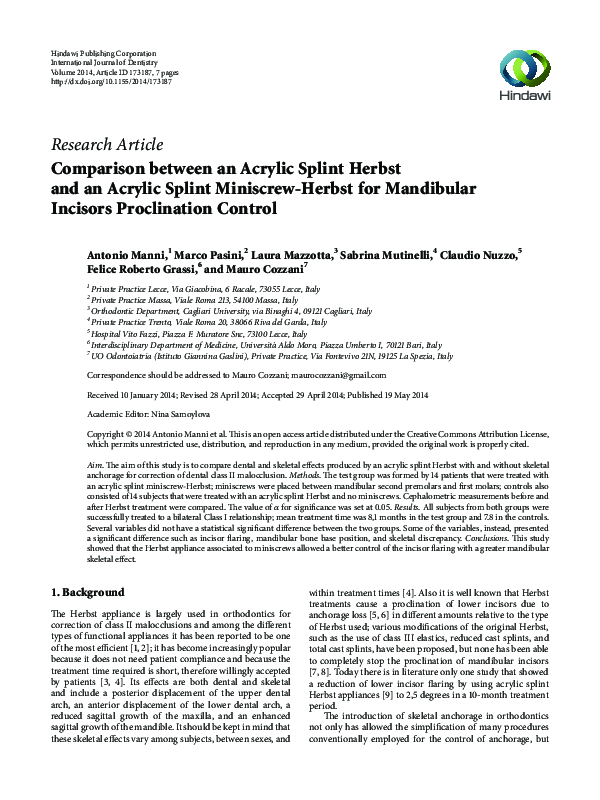 (PDF) Comparison between an Acrylic Splint Herbst and an Acrylic Splint ...