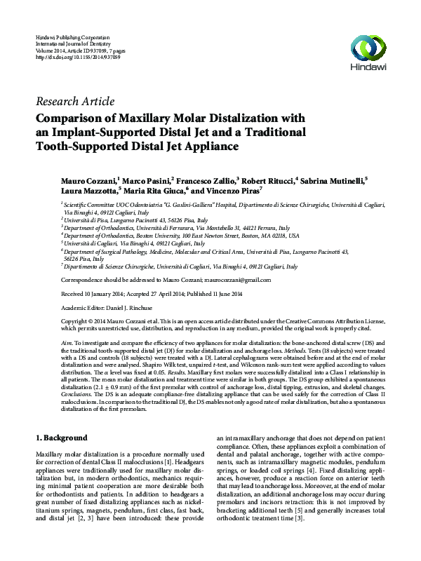 (PDF) Comparison of Maxillary Molar Distalization with an Implant ...
