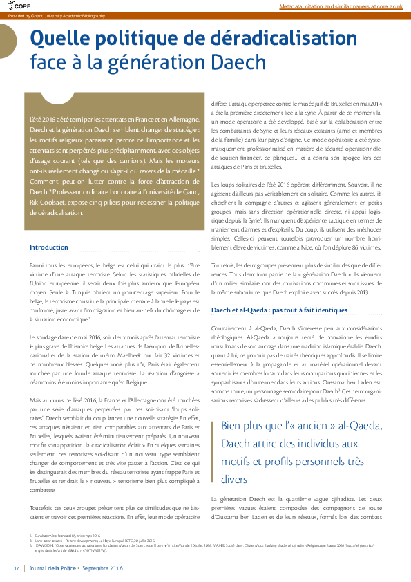 (PDF) Quelle déradicalisation face à la génération Daech
