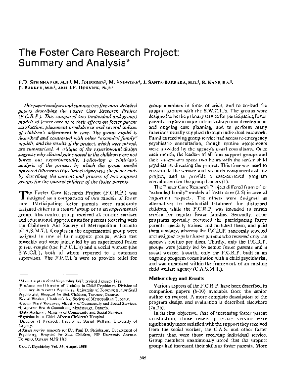 (PDF) The Foster Care Research Project: Summary and Analysis