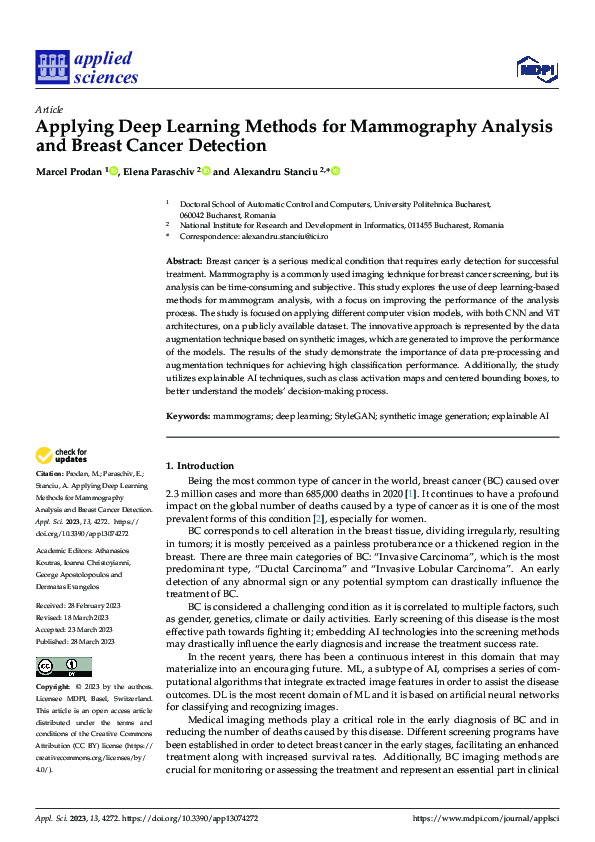 (PDF) Applying deep learning methods for mammography analysis and ... (PDF) Applying deep learning methods for mammography analysis and ...