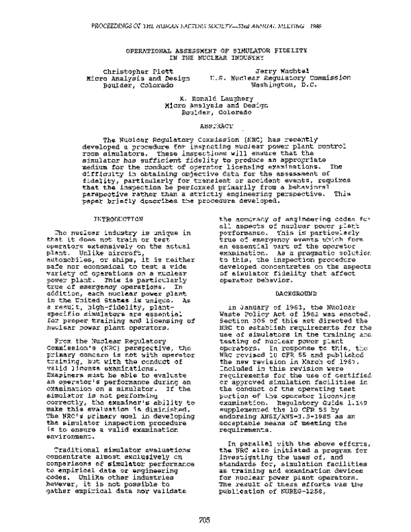 (PDF) Operational Assessment of Simulator Fidelity in the Nuclear Industry