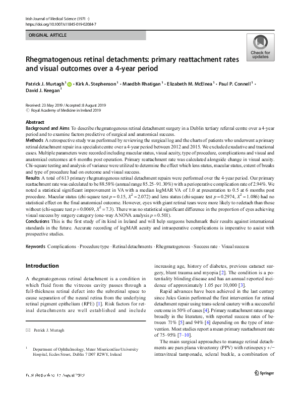(PDF) Rhegmatogenous retinal detachments: primary reattachment rates ...