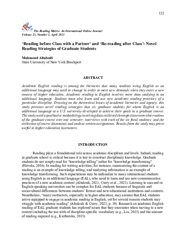 (PDF) 'Reading before Class with a Partner' and 'Re-reading after Class ...