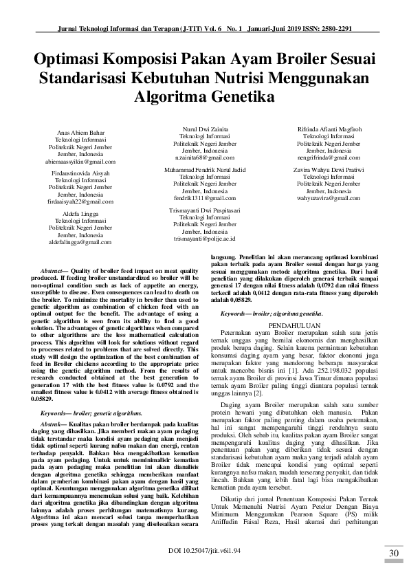 (PDF) Optimasi Komposisi Pakan Ayam Broiler Sesuai Standarisasi Kebutuhan Nutrisi Menggunakan ...