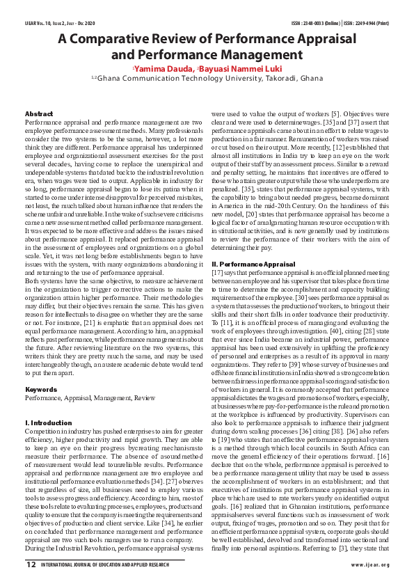 (PDF) A Comparative Review of Performance Appraisal and Performance ...