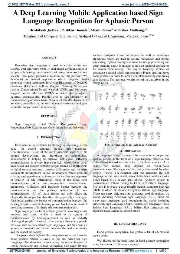 (PDF) A Deep Learning Mobile Application based Sign Language Recognition for Aphasic Person