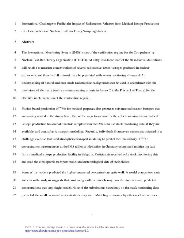 (PDF) International challenge to predict the impact of radioxenon ...
