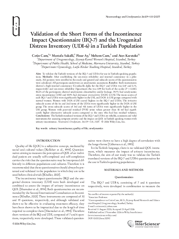 (PDF) Validation of the short forms of the incontinence impact ...