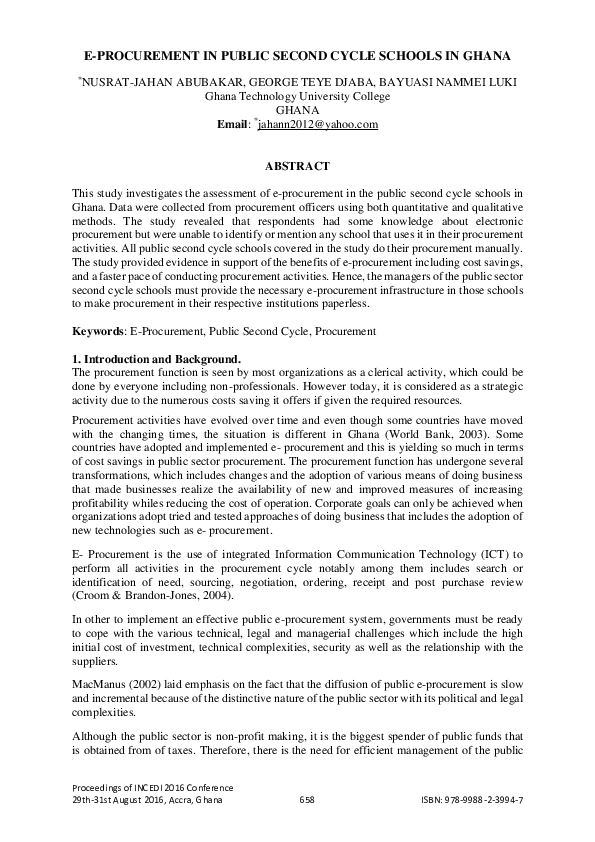 (PDF) E-PROCUREMENT IN PUBLIC SECOND CYCLE SCHOOLS IN GHANA (PDF) E-PROCUREMENT IN PUBLIC SECOND CYCLE SCHOOLS IN GHANA