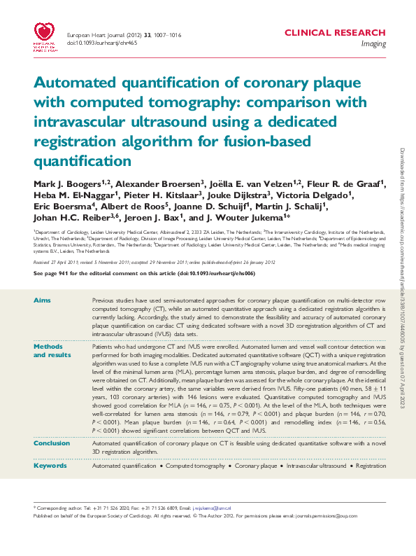 (PDF) Automated quantification of coronary plaque with computed tomography: comparison with ...
