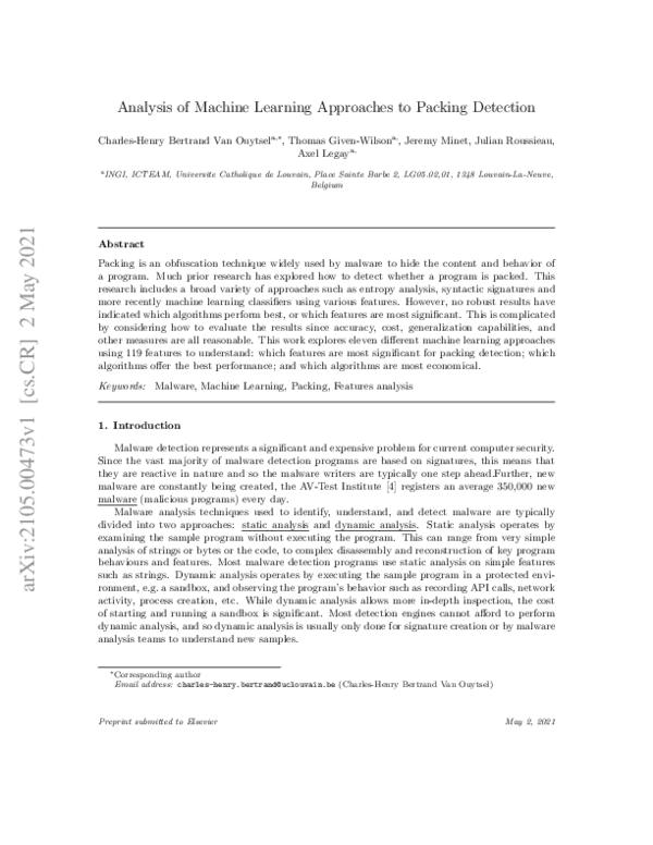 (PDF) Analysis of Machine Learning Approaches to Packing Detection