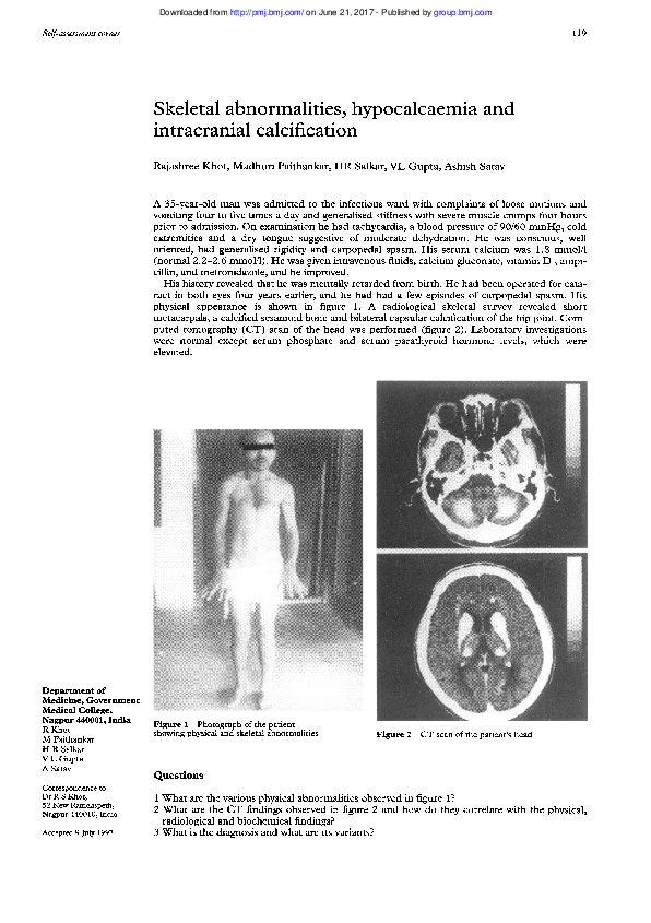 (PDF) Skeletal abnormalities, hypocalcaemia and intracranial ...