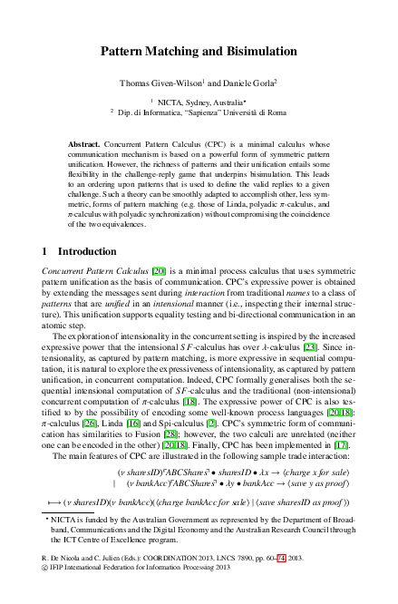 (PDF) Pattern Matching and Bisimulation