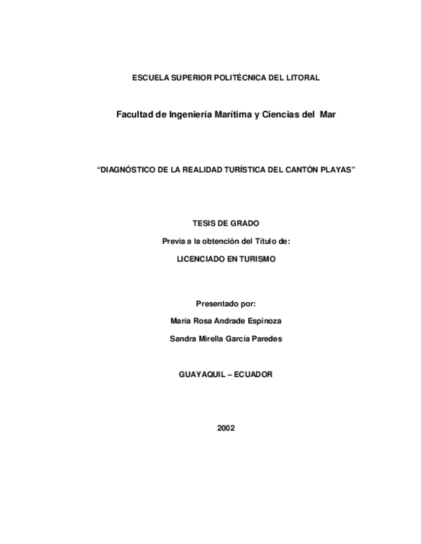 (PDF) Diagnóstico De La Realidad Turística Del Cantón Playas