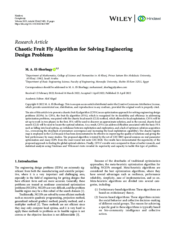 (PDF) Chaotic Fruit Fly Algorithm for Solving Engineering Design Problems