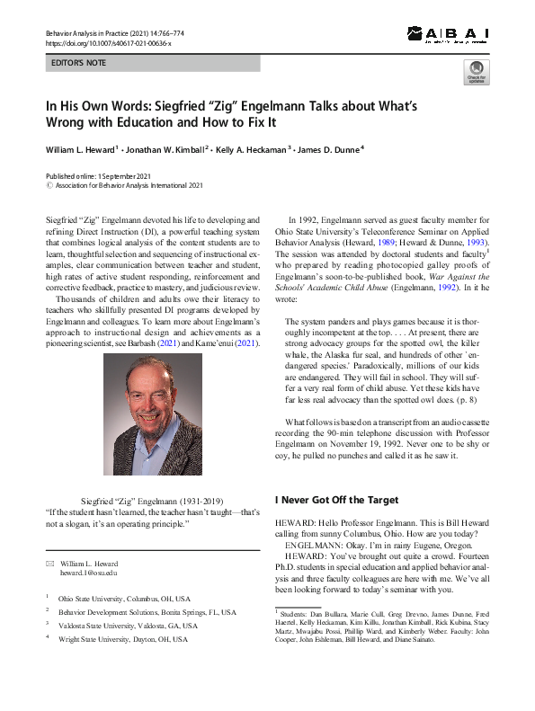 (PDF) In His Own Words: Siegfried “Zig” Engelmann Talks about What’s ...