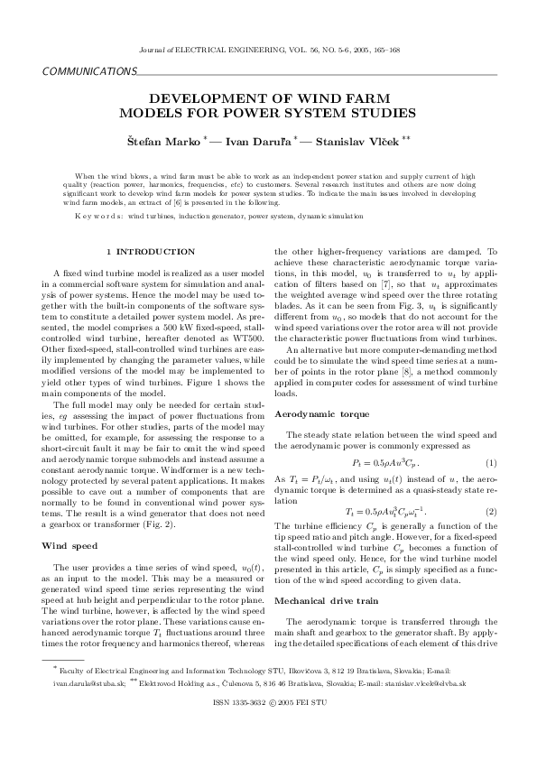 (PDF) Development of Wind Farm Models for Power System Studies