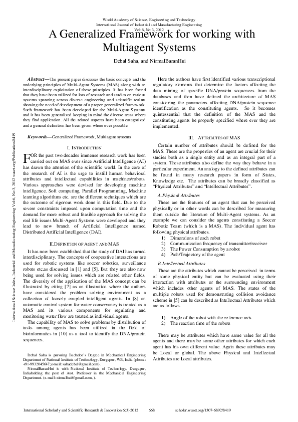 (PDF) A Generalized Framework For Working With Multiagent Systems ... (PDF) A Generalized Framework For Working With Multiagent Systems ...