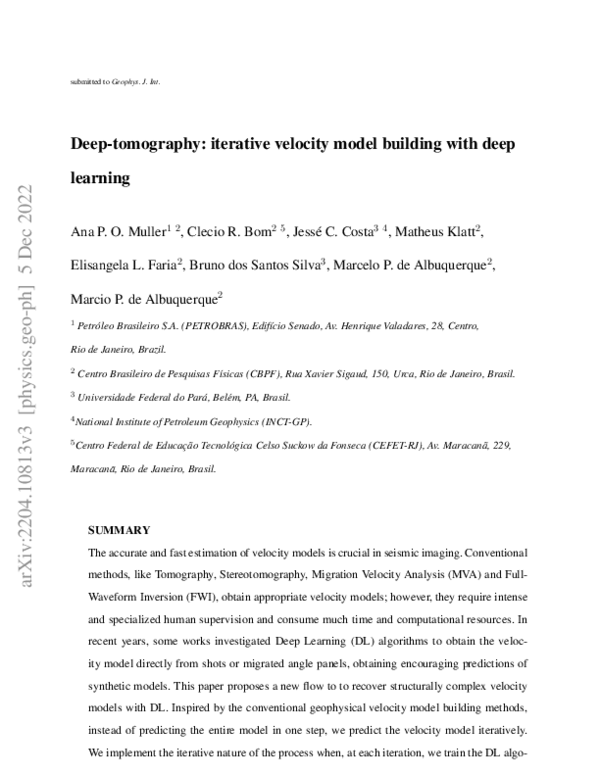 (PDF) Deep-Tomography: iterative velocity model building with deep learning