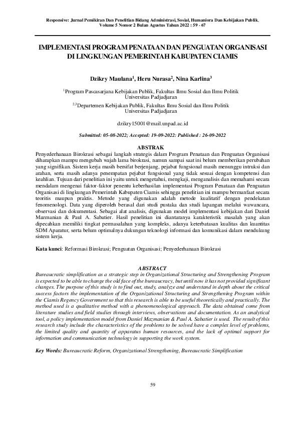 (PDF) Implementasi Program Penataan dan Penguatan Organisasi di Lingkungan Pemerintah Kabupaten ...