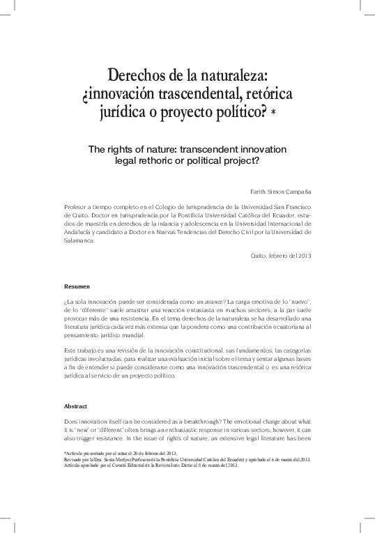 (PDF) Derechos de la naturaleza: ¿innovación trascendental, retórica ...