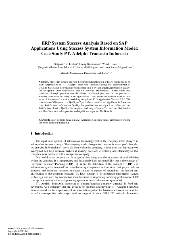(PDF) ERP System Success Analysis Based on SAP Applications Using ...