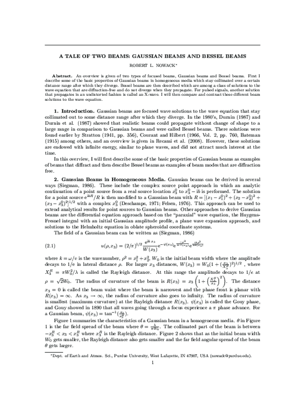 (PDF) A Tale of Two Beams: Gaussian Beams and Bessel Beams