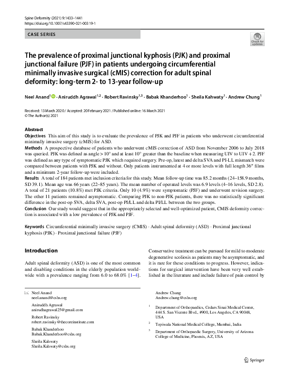 (PDF) Ligament augmentation for prevention of proximal junctional kyphosis and proximal ...