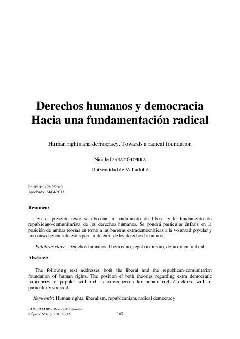 (PDF) Derechos humanos y democracia. Hacia una fundamentación radical | Nicole jaña guerra ...