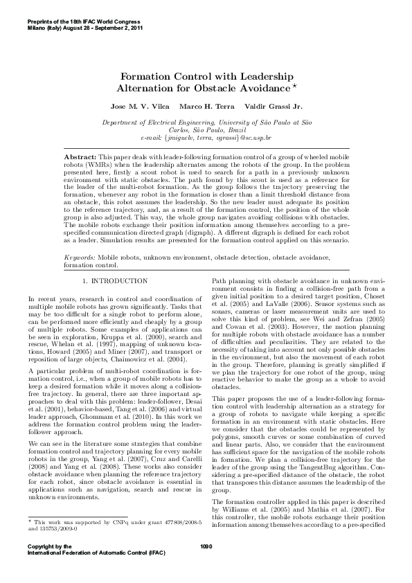 (PDF) Formation Control with Leadership Alternation for Obstacle Avoidance